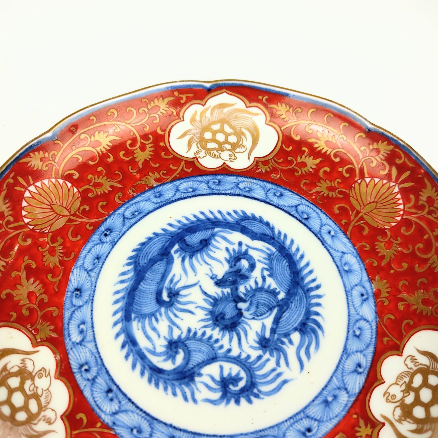 japanese antique Imari ware colored dish with design of dragon and ...
