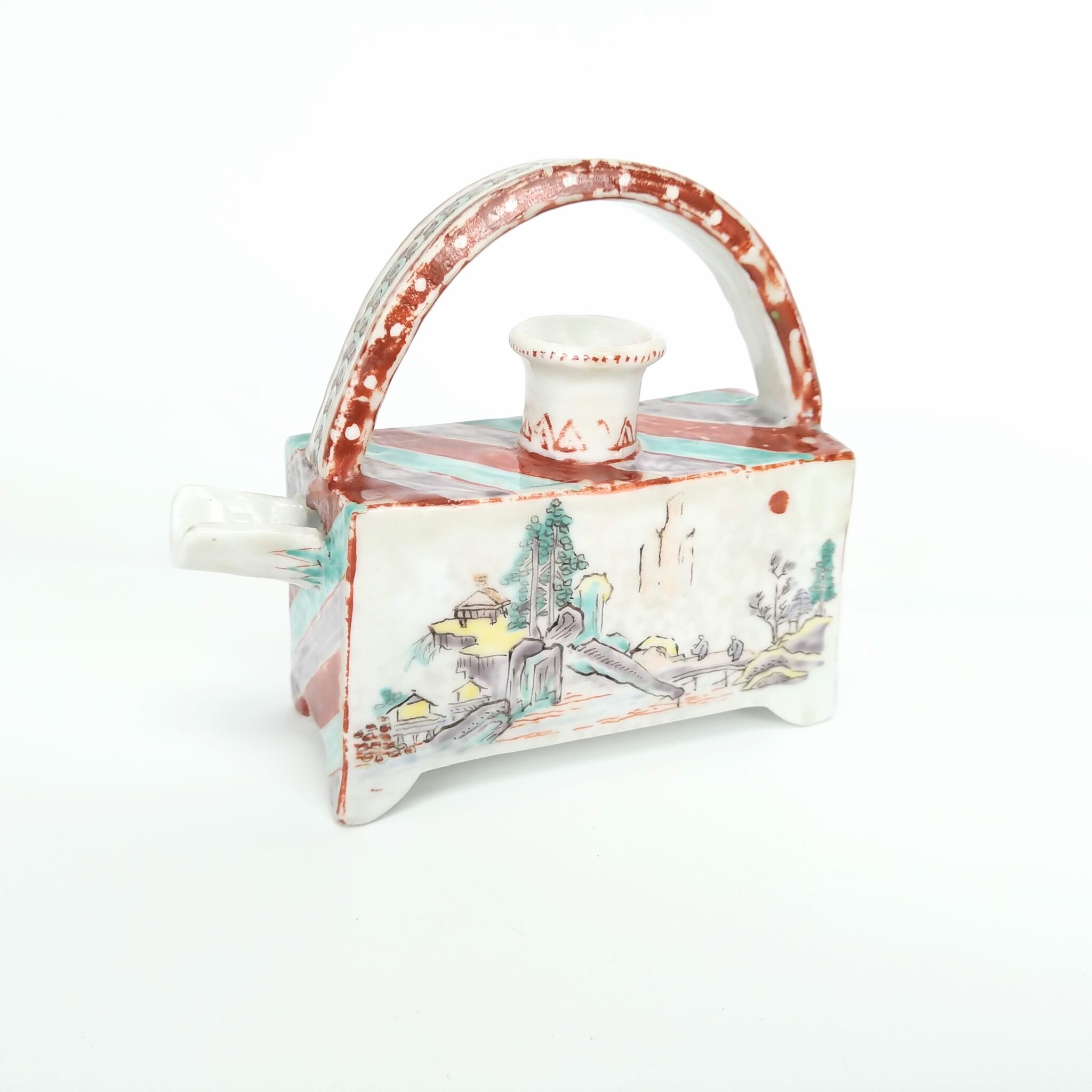 japanese antique Imari ware colored pot with design of mountain and ...